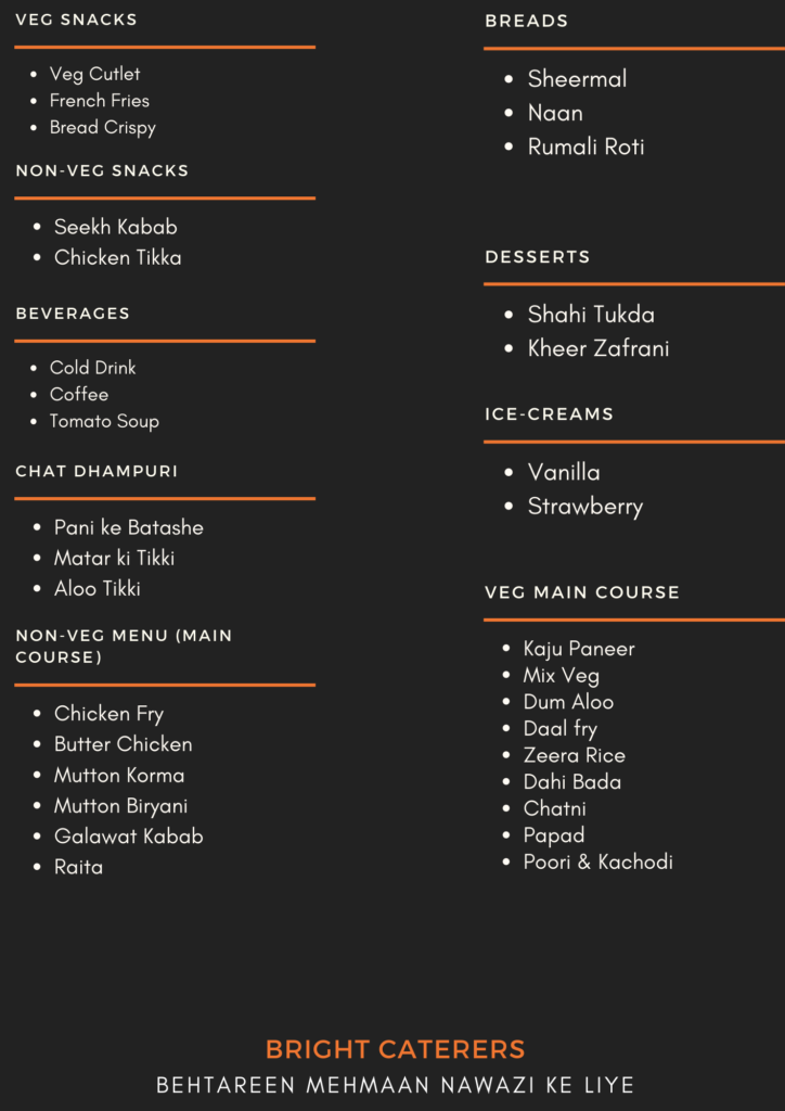 Menu - Bright Caterers